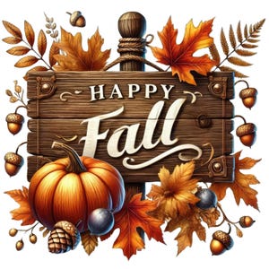 Watercolor Hello Fall Sign Clipart: Pumpkin & Autumn Leaves (digital ...