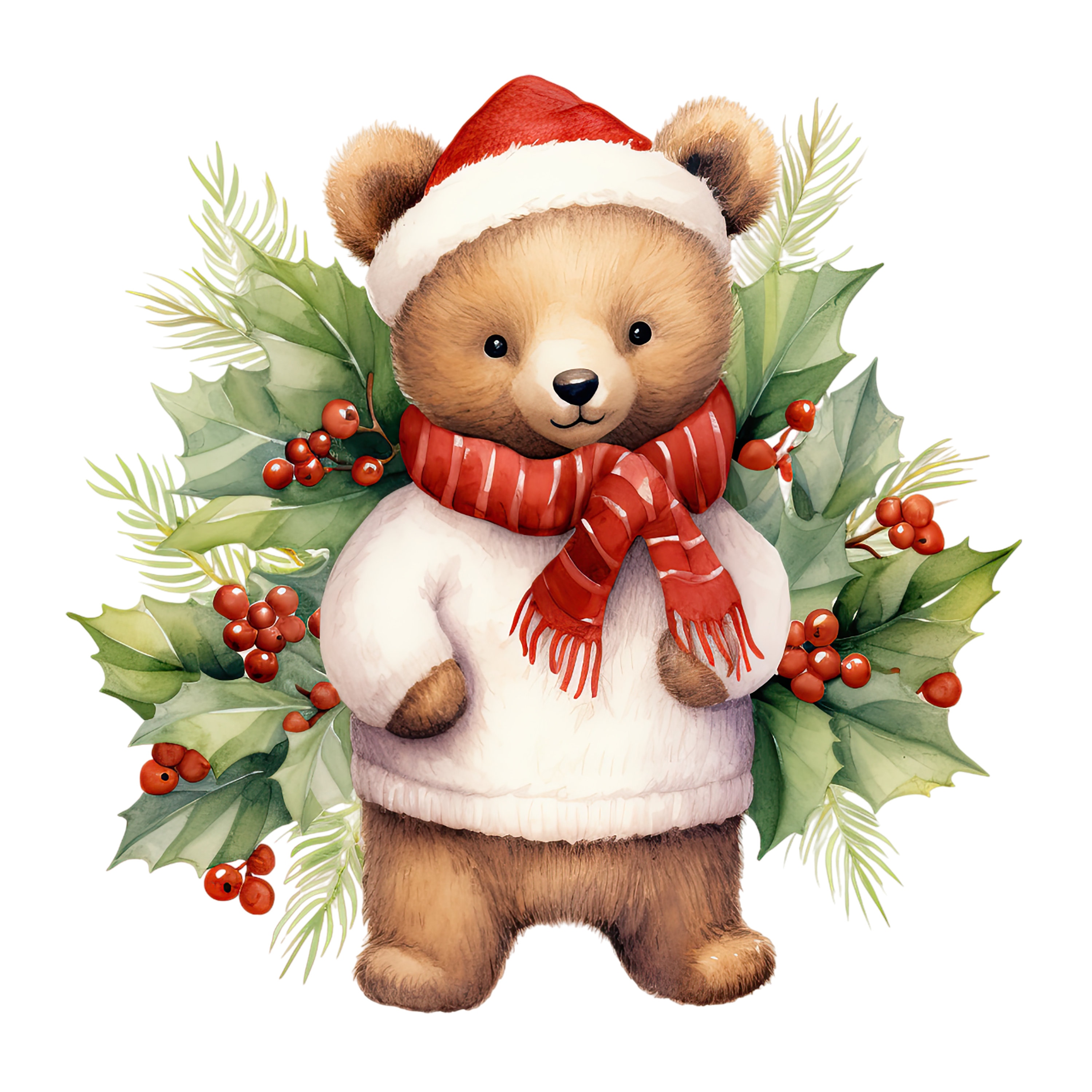 Watercolor Christmas Teddy Bear Clipart Christmas Teddy Bear - Etsy