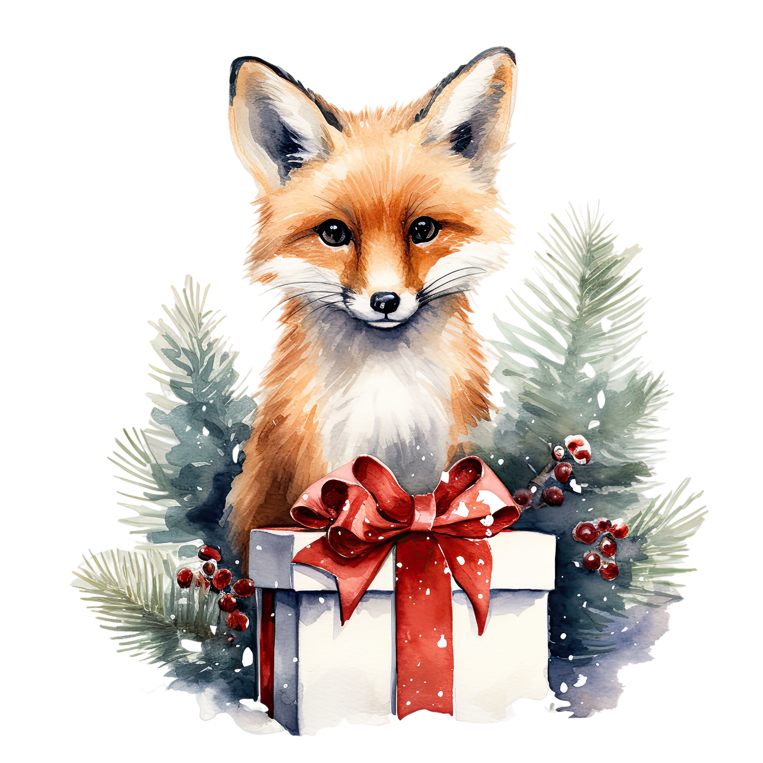 Watercolour Christmas Fox Clipart, Christmas Fox, Cute Animals, Winter ...