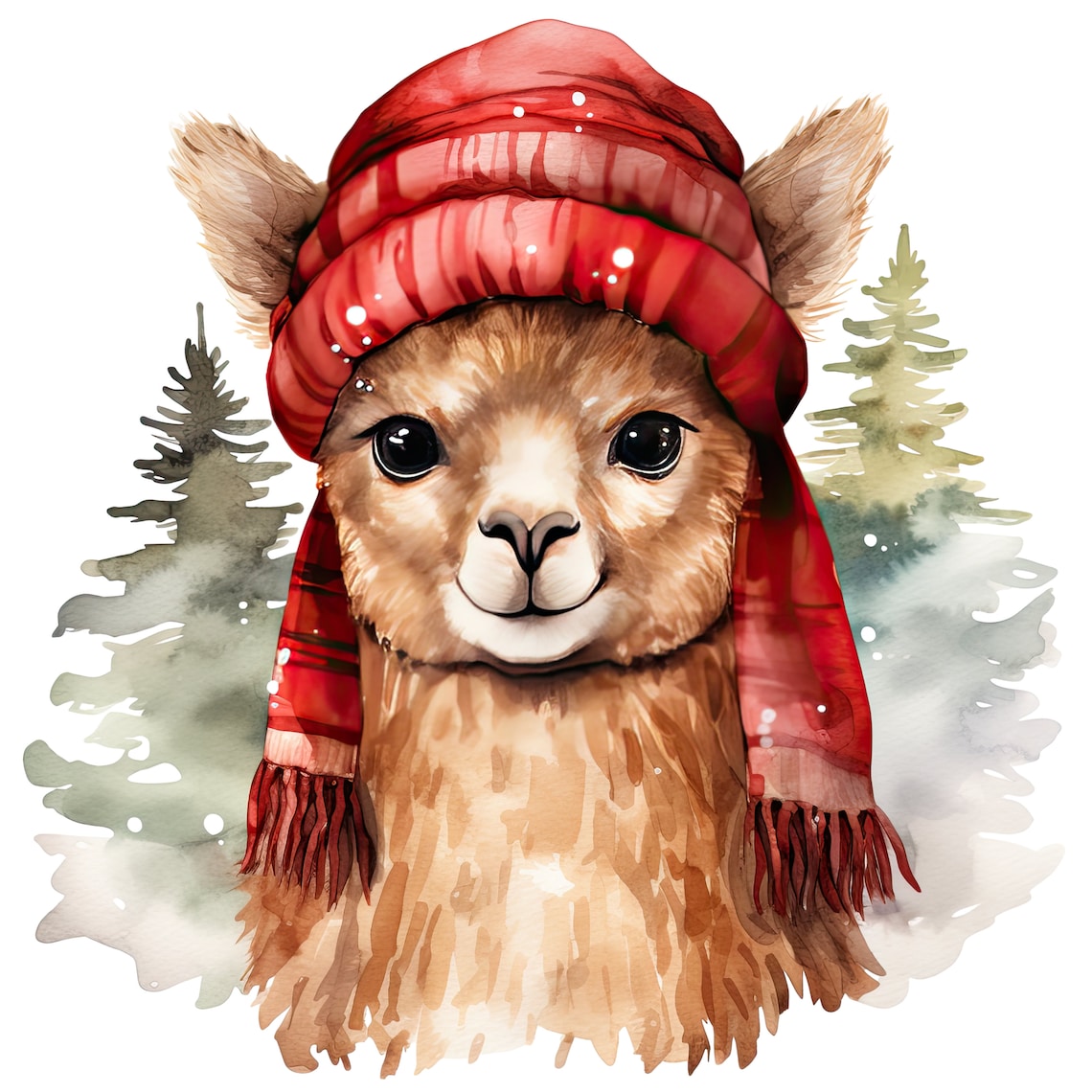 Christmas Alpaca Clipart, Alpaca Clipart, Watercolor Alpaca Clipart ...