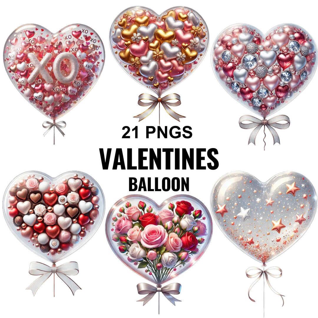 Heart Balloon Clipart: Valentine's Day PNG Images (digital Download) - Etsy