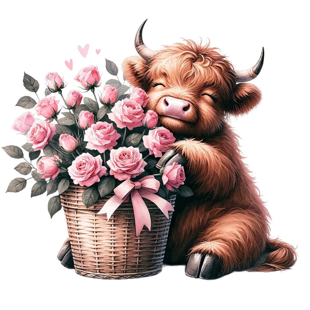 Akwarela Walentynkowa Krowa Highland Clipart, Krowa Highland Png, Krowa ...