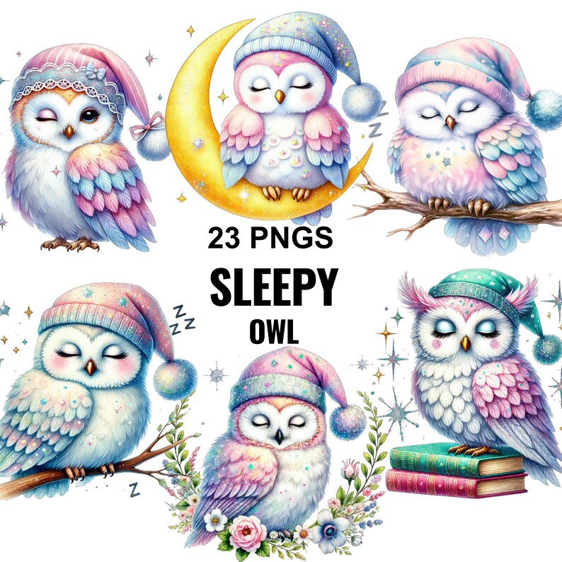 Sleepy Owl Clipart: Watercolor Baby Owl Graphics (digital Download) - Etsy