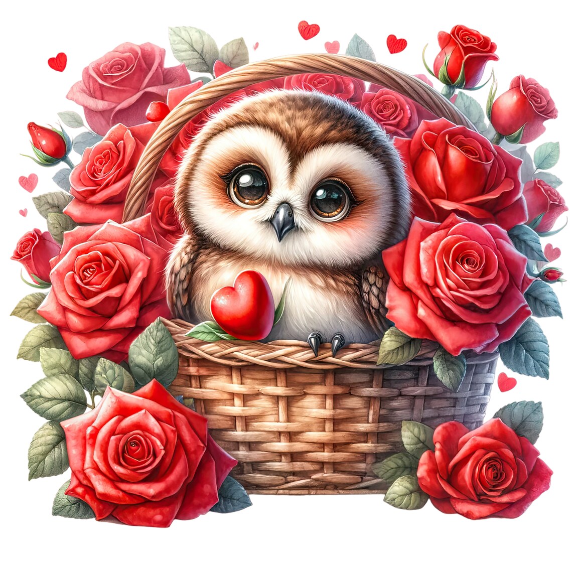 Watercolor Cute Valentines Owl Clipart, Owl Valentine, Romantic Clipart ...