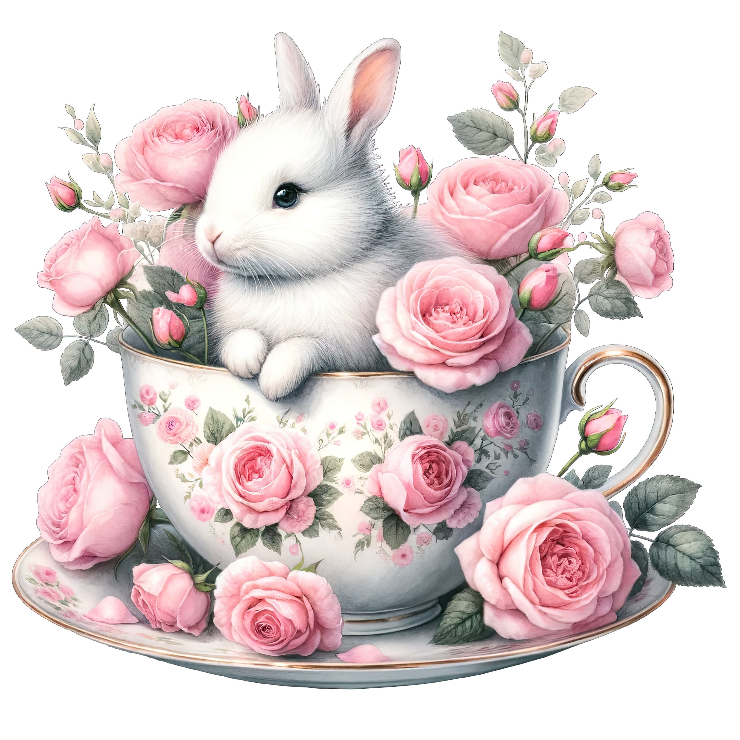 Bunny in a Teacup Clipart, Cute Bunny Clipart, Teacup Clipart, Rabbit ...
