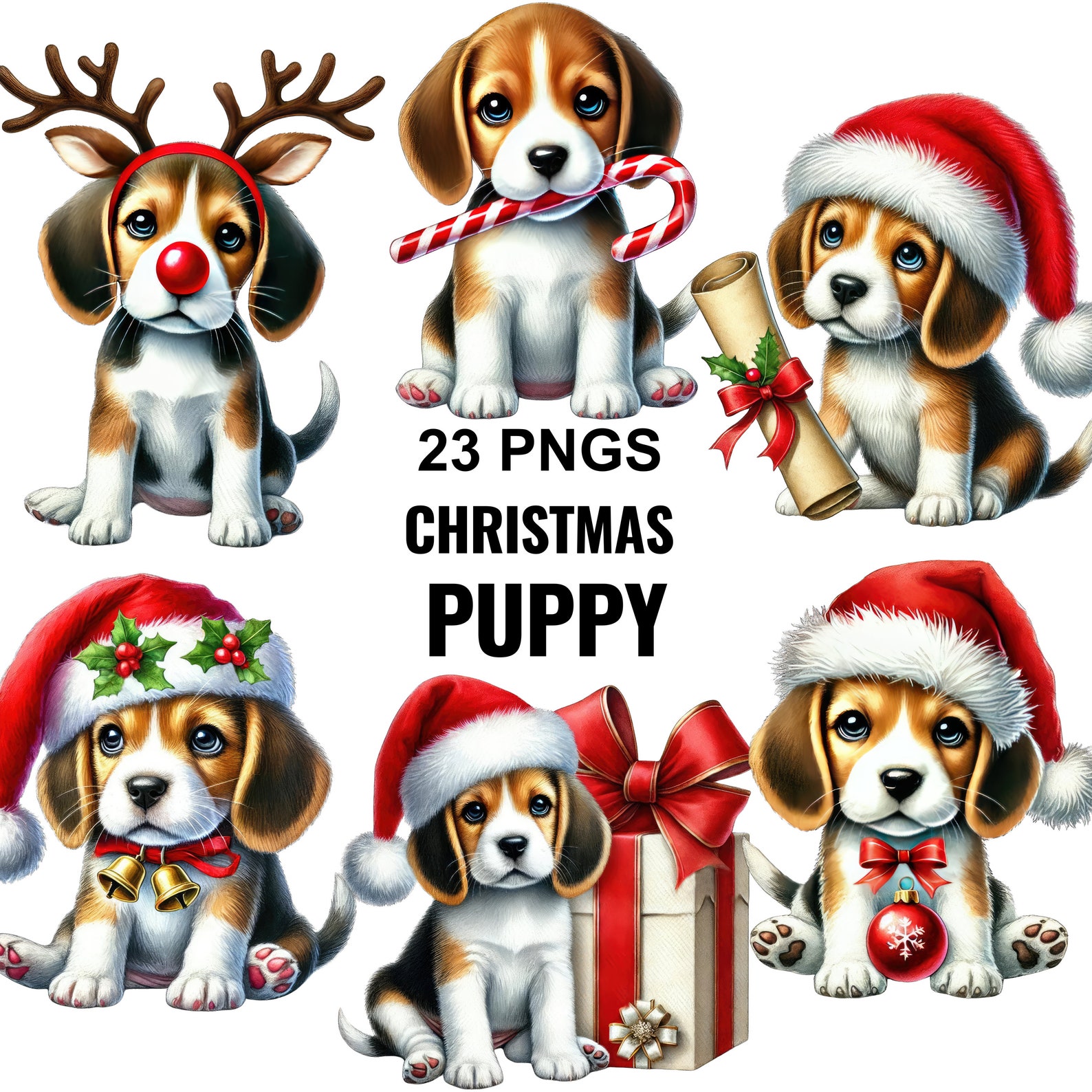 Christmas Puppy Clipart, Christmas Dog Bundle, Puppy Clipart,festive ...