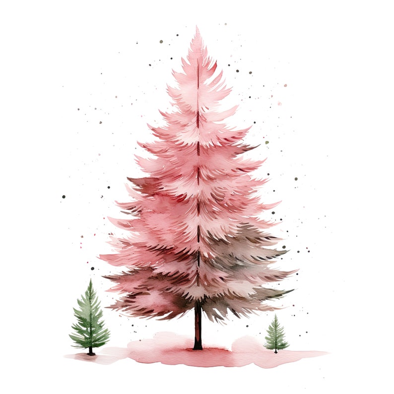 Watercolor Pink Christmas Tree Clipart, Christmas Tree Clipart, Pink ...