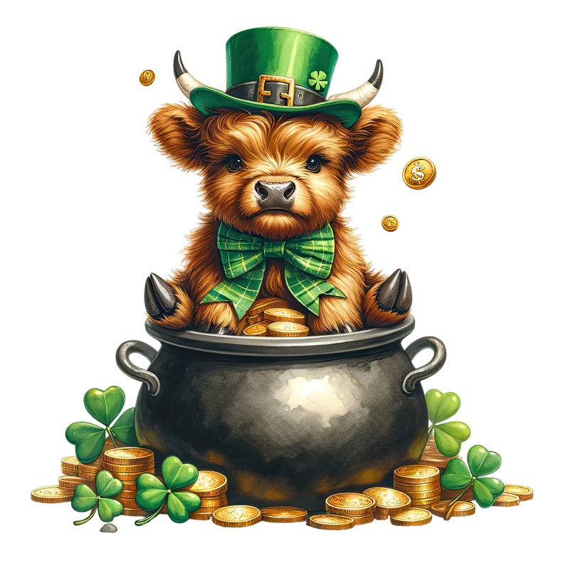 Watercolor St Patrick's Highland Cow Clipart (digital Download) - Etsy