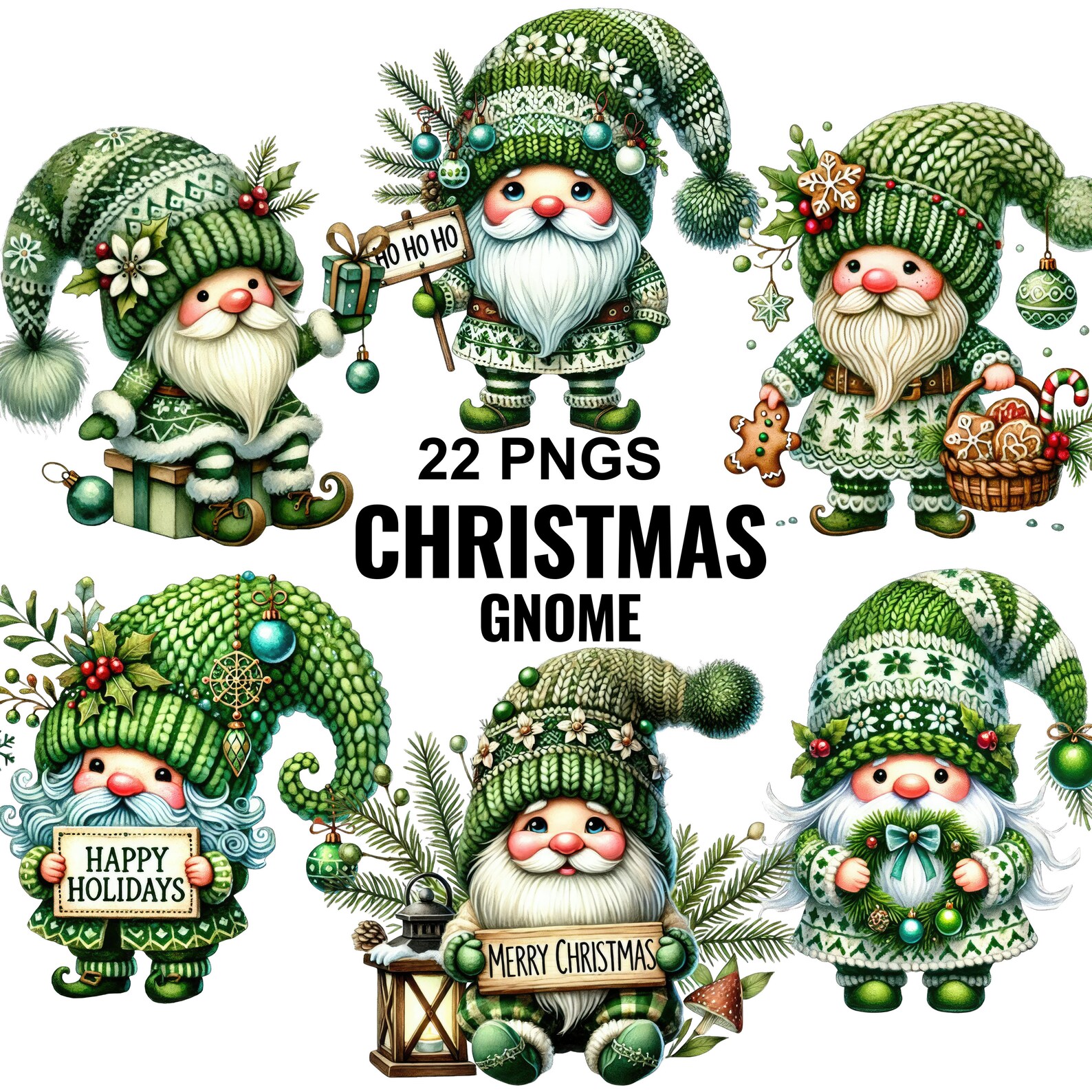 Christmas Gnome Clipart PNG Bundle: Holiday Sublimation (digital ...