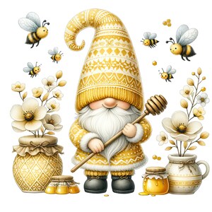 Watercolor Bee Gnome Clipart: Spring & Summer PNG Bundle (digital ...