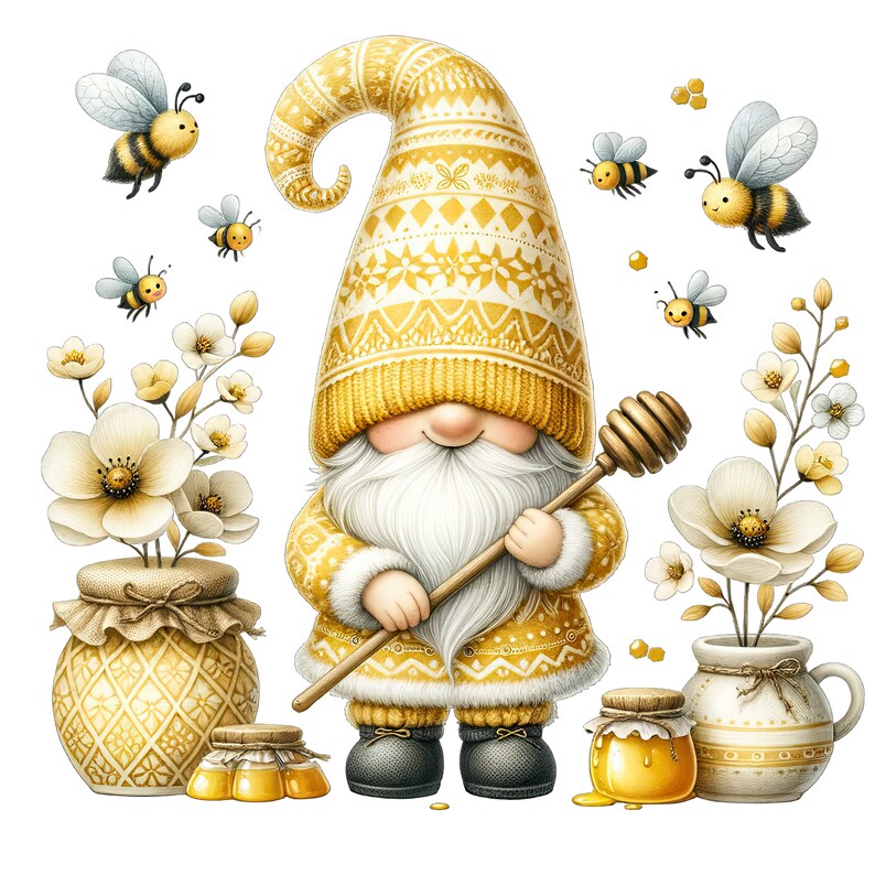 Watercolor Bee Gnome Clipart, Spring Gnome Png, Bee Clipart, Bee Gnome ...