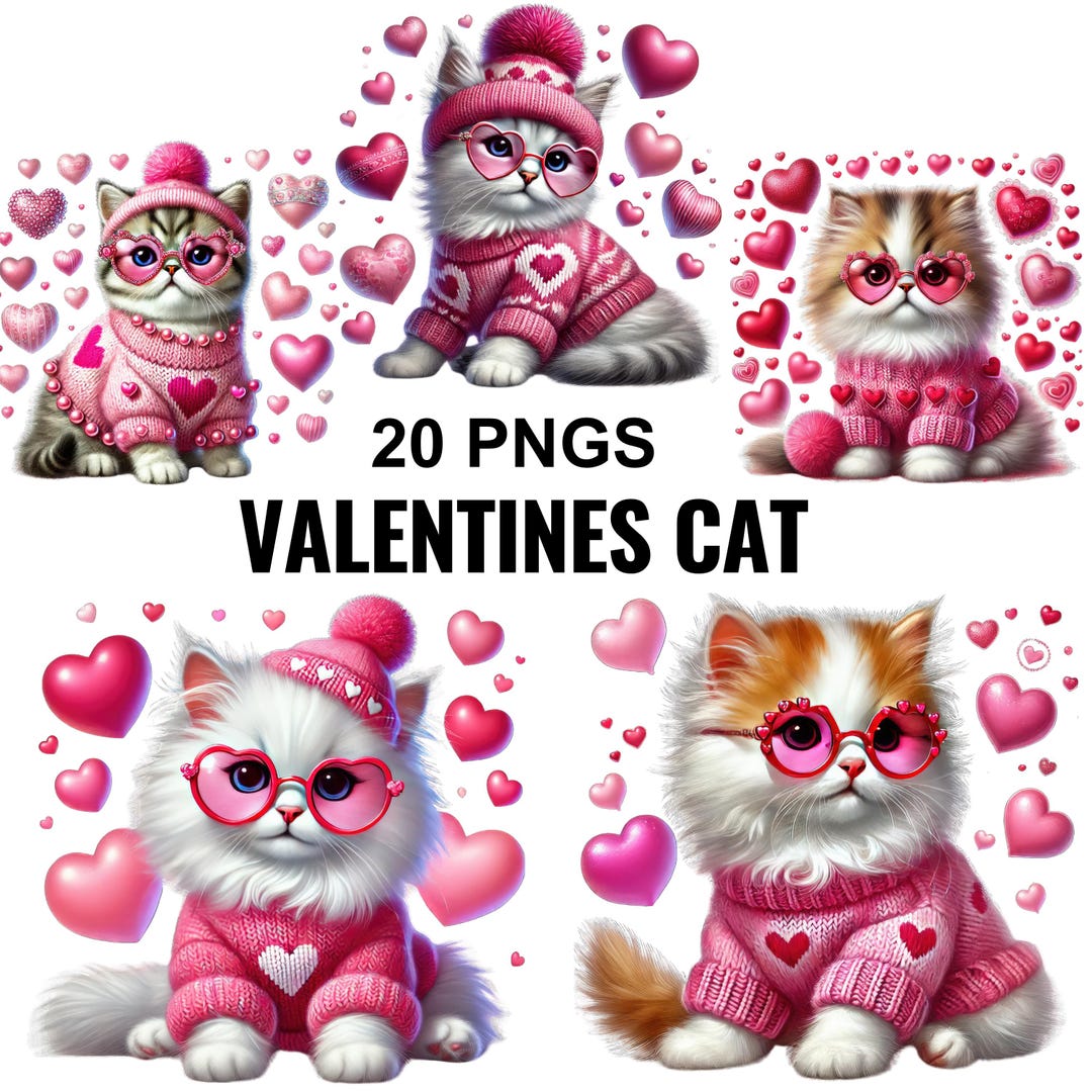 Cute Valentine Cat Clipart, Cute Kitten Clipart,love Cat Png,cat With ...