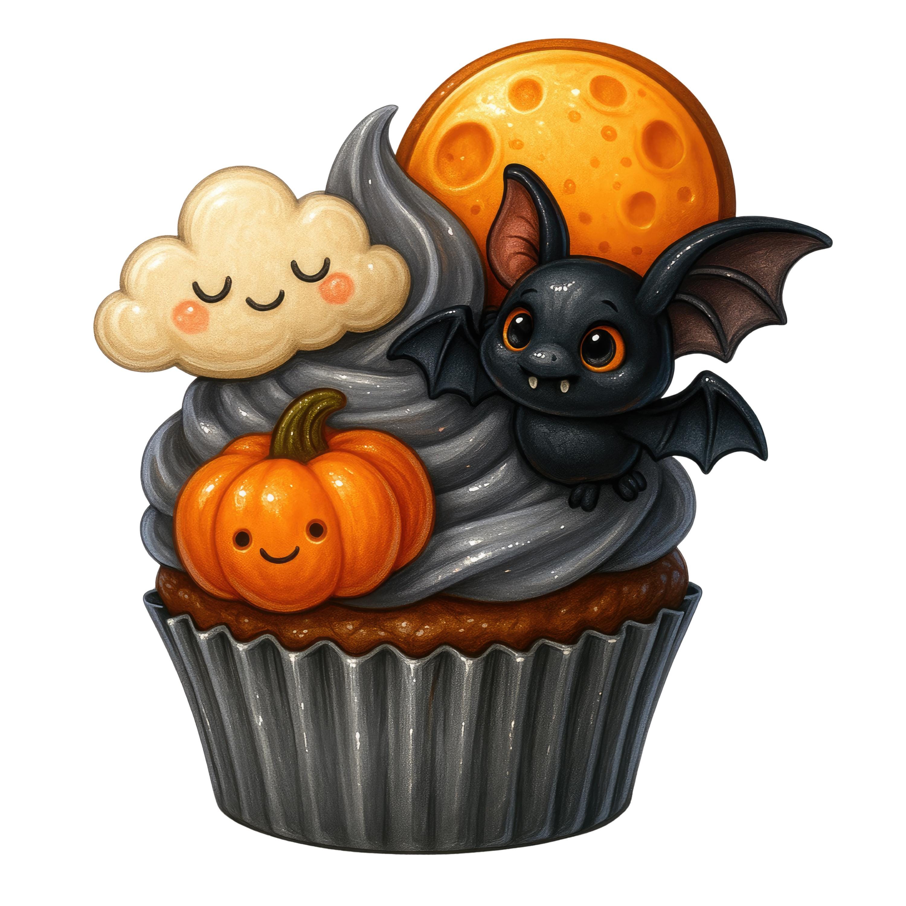 Cute Halloween Cupcake Clipart PNG Bundle, 25 Spooky Sweet Cupcakes ...
