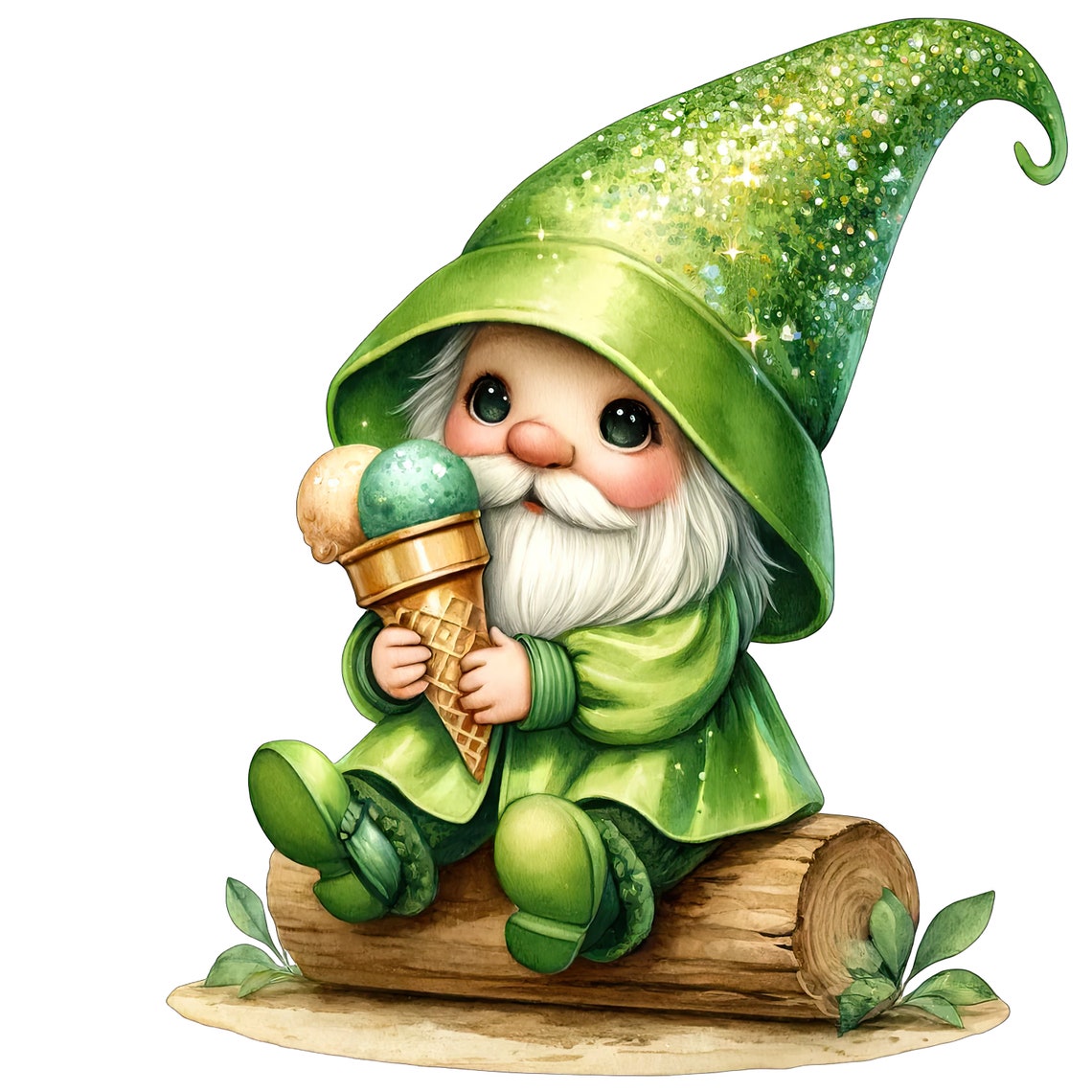 Ice Cream Gnome Clipart, Watercolor Ice Cream, Cute Gnome Clipart, Ice ...