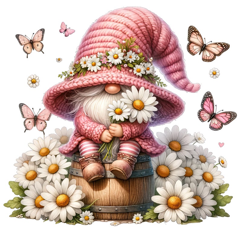 Watercolor Daisy Gnome Clipart, Gardening Gnome, Watercolor Gnome ...