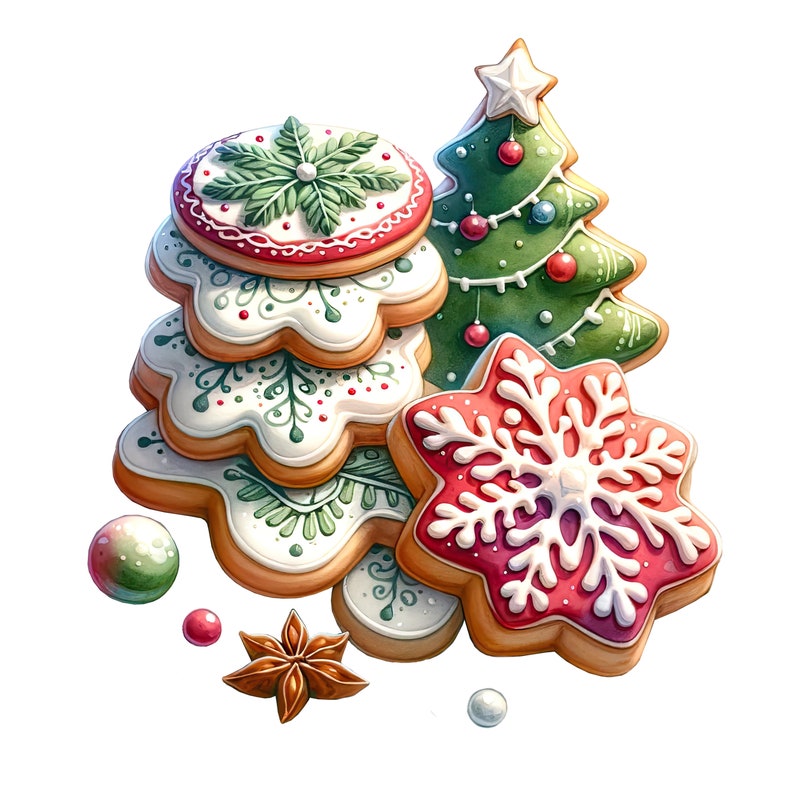 Watercolor Christmas Cookie Clipart: Holiday Sublimation PNG (digital ...