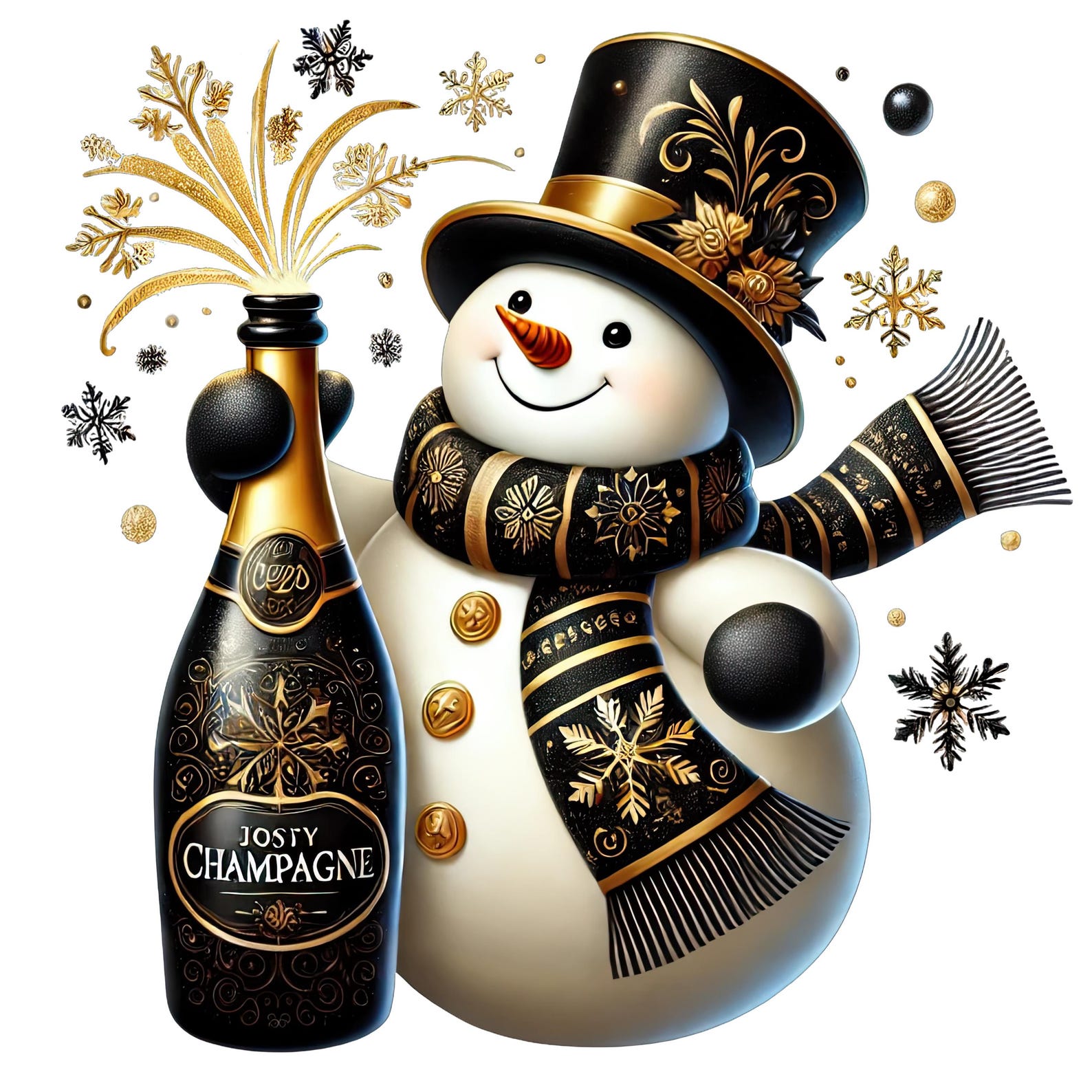 Christmas Snowman Clipart Bundle, Black and Gold Snowman Png Collection ...