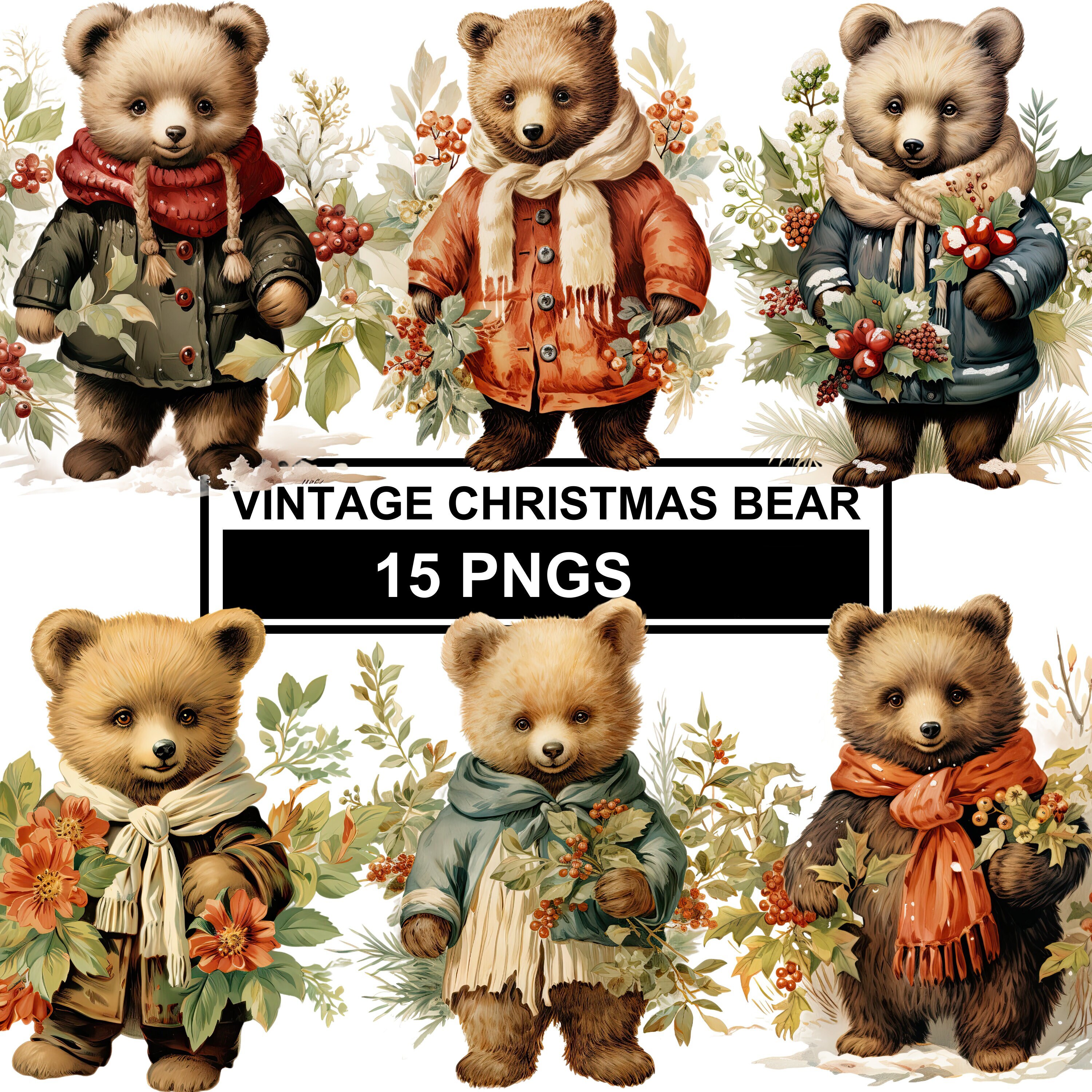 Watercolor Christmas Bear Clipart, Clipart Teddy, Christmas Bear ...
