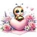 Watercolor Valentine Bee Clipart, Cute Bee Clipart, Baby Bee Png, Cute ...