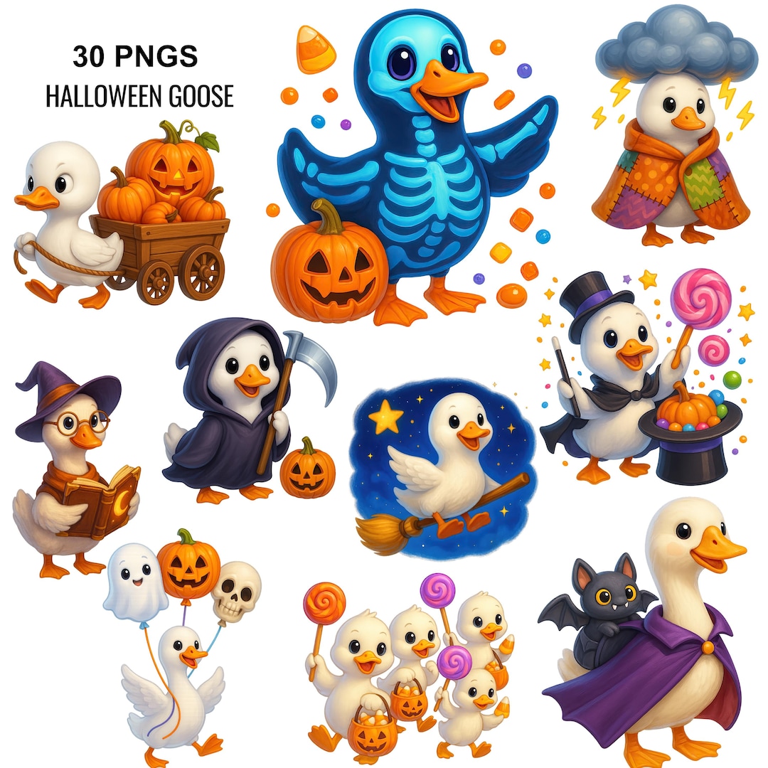 Halloween Goose Clipart PNG – 30 Cute Ducks in Costumes With Pumpkins ...