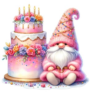 Watercolor Birthday Gnome Clipart: 23 PNG Graphics (digital Download ...