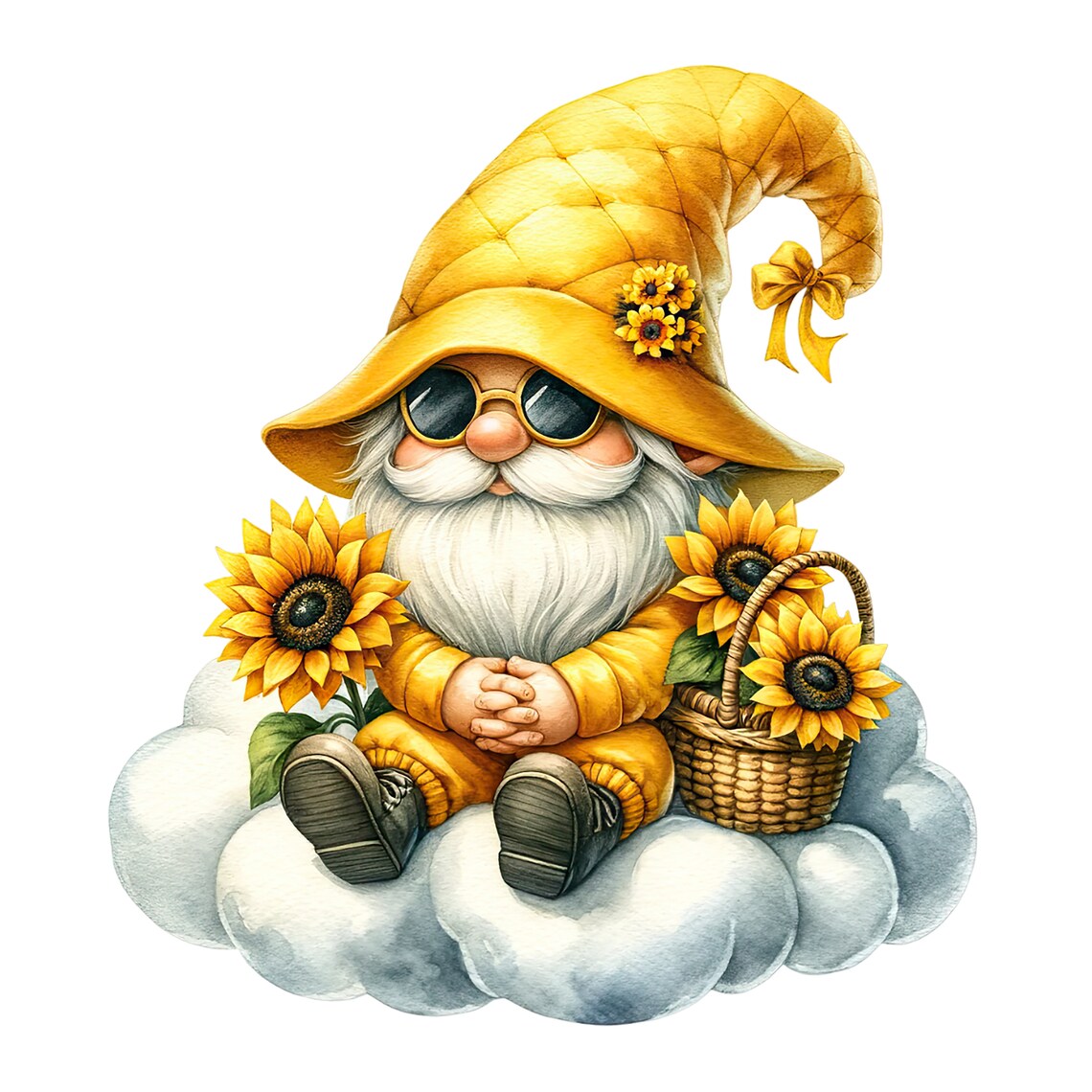 Watercolor Sunflower Gnome Clipart, Gnome With Flowers, Gnomes ...