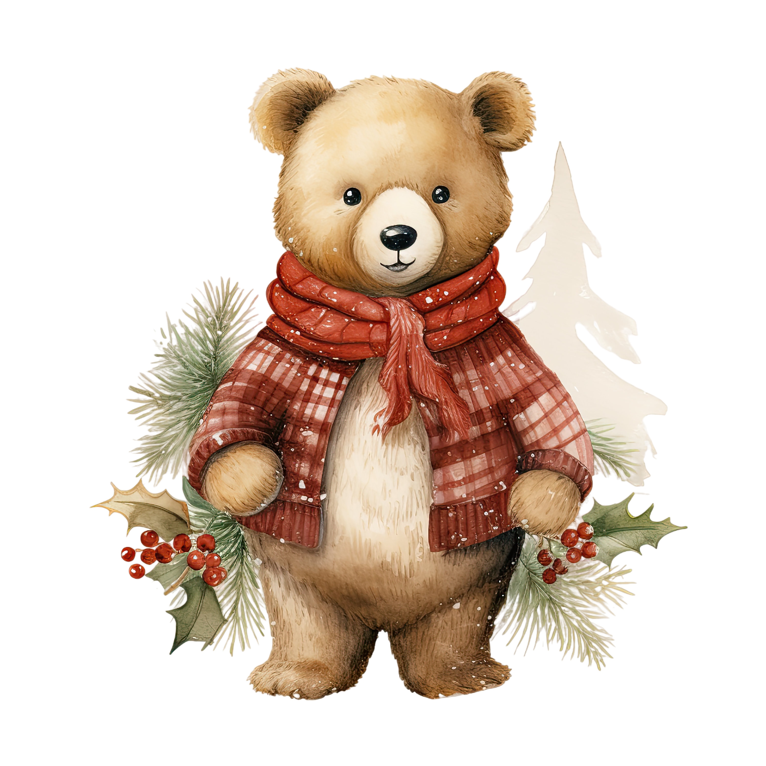 Watercolor Christmas Teddy Bear Clipart Christmas Teddy Bear - Etsy