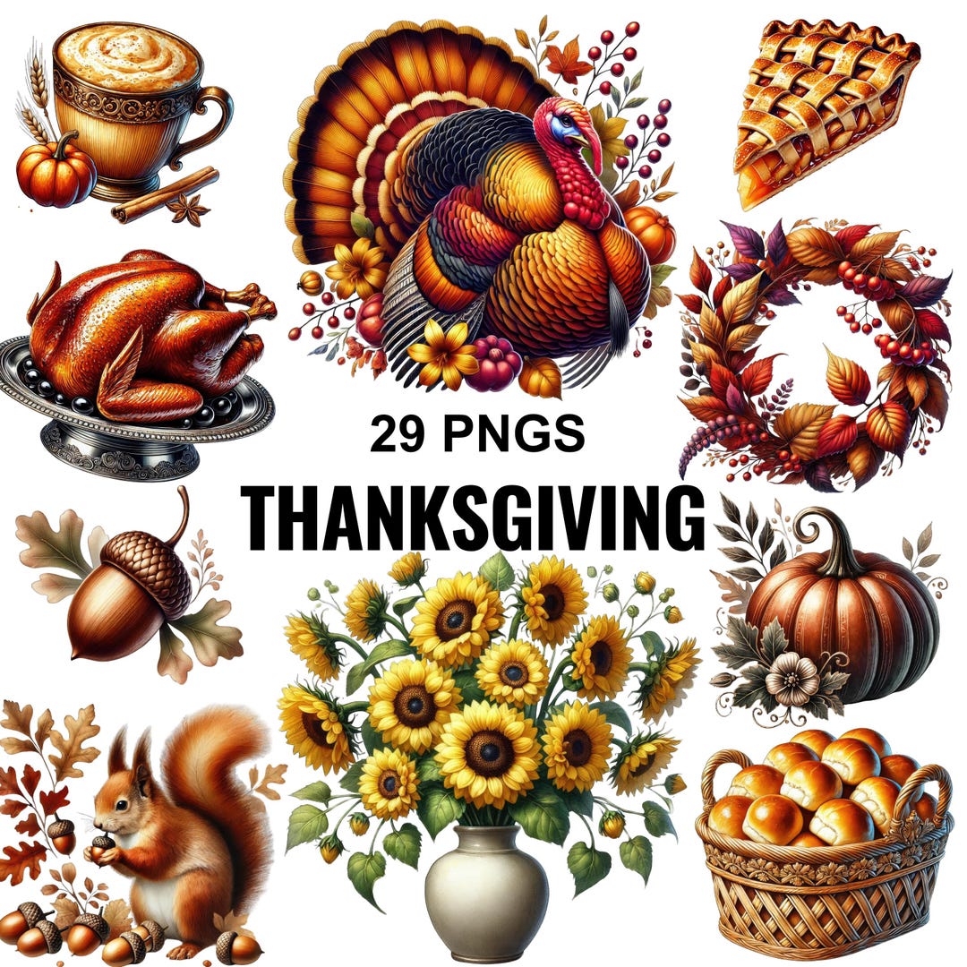 Watercolor Thanksgiving Clipart: Harvest Celebration PNG Images ...