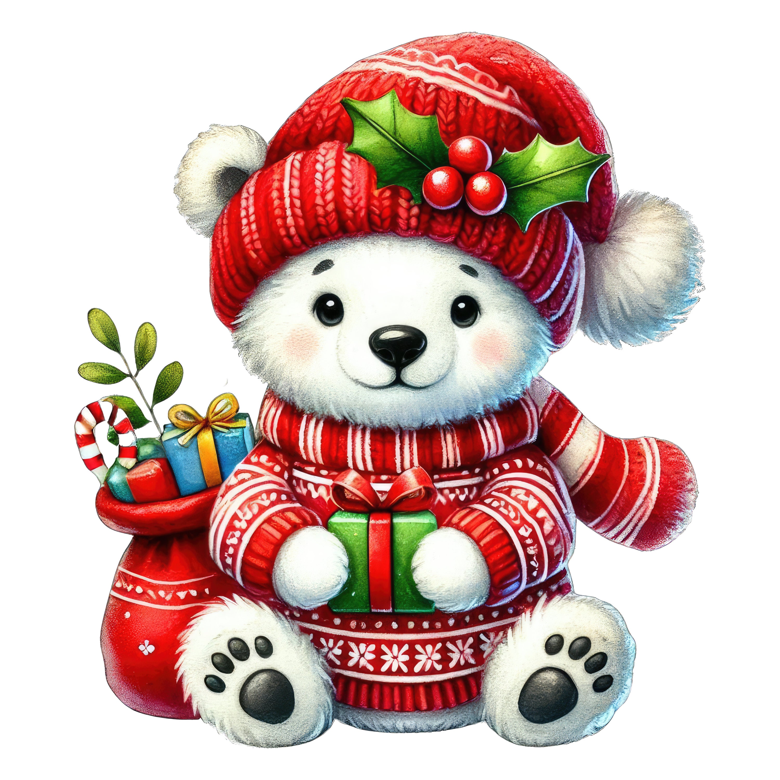 Christmas Polar Bear Clipart Bundle, Christmas Bear Png, Cute Bear Png ...