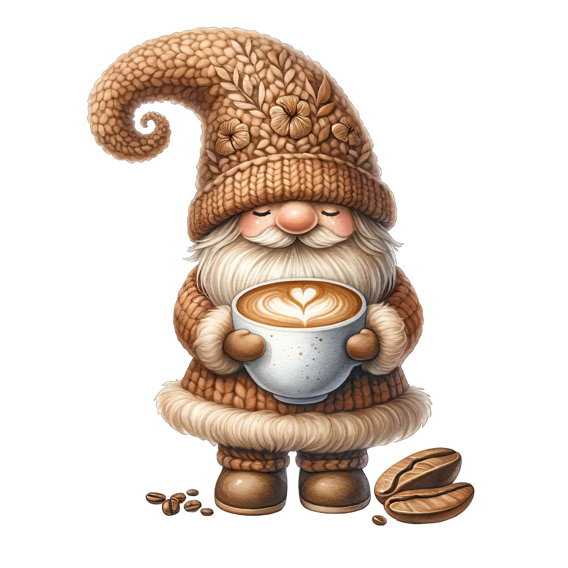 Watercolor Coffee Gnome Clipart, Coffee Lover Gnome, Coffee Cup Gnome ...