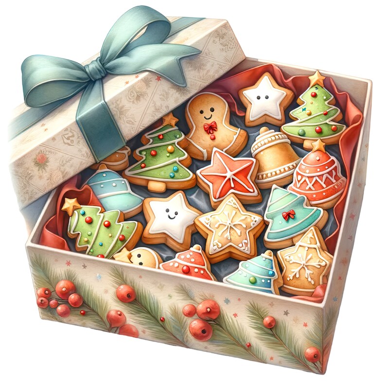 Watercolor Christmas Cookie Clipart: Holiday Sublimation PNG (digital ...