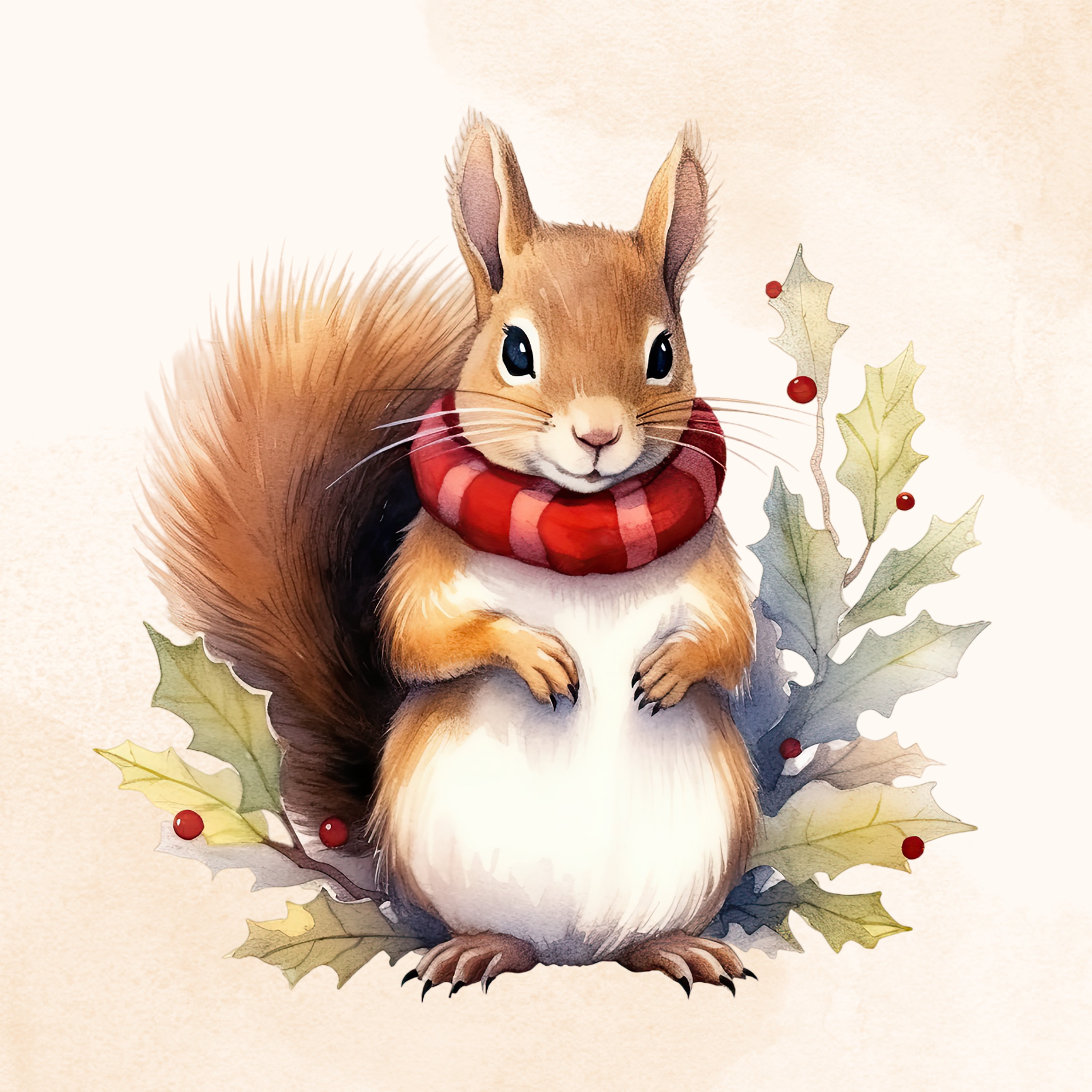 Christmas Squirrels Watercolor Clipart, Squirrel PNG, Christmas Animals ...