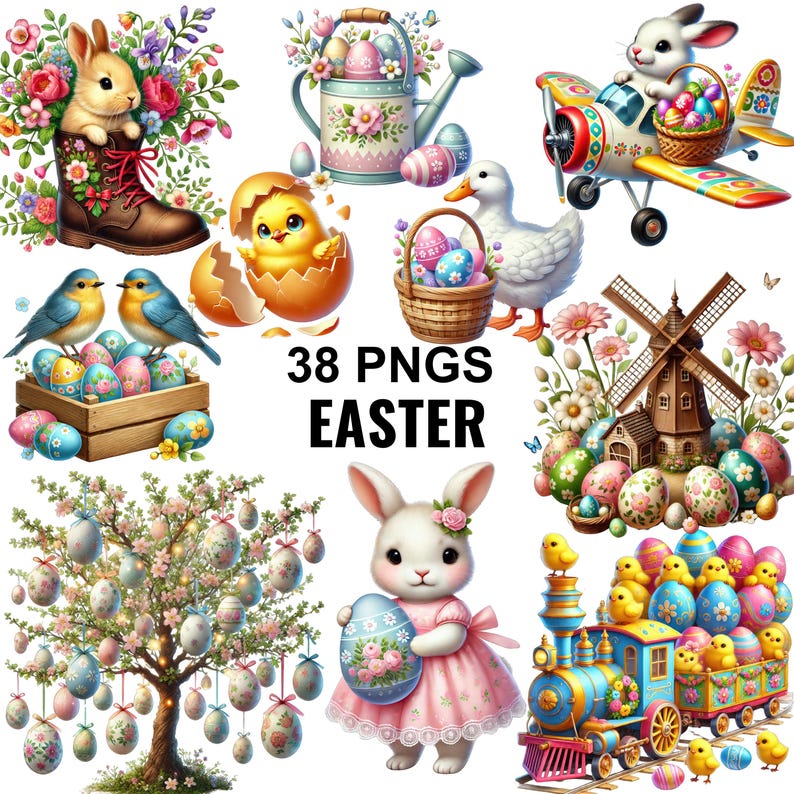 Easter Clipart,easter Spring Png,easter Clipart Bundle,easter Egg,cute ...