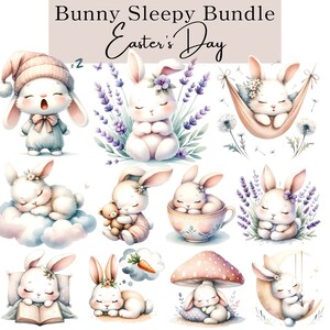 Sleepy Bunny Watercolor Clipart, Bunnies Baby Shower, Easter Day ...