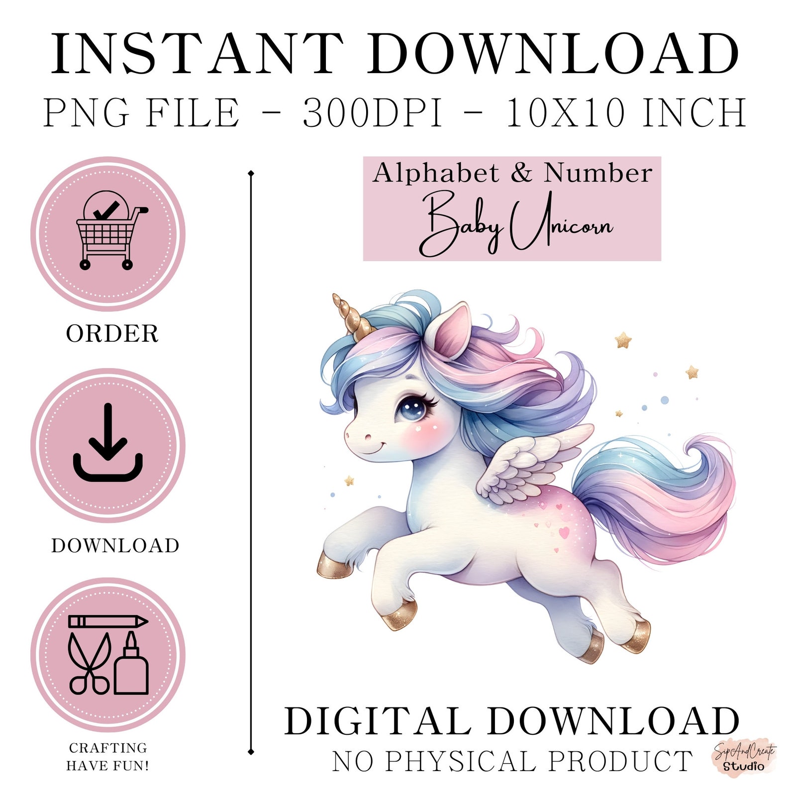 Whimsical Unicorn Watercolor Alphabet & Numbers Clipart - Digital PNG ...