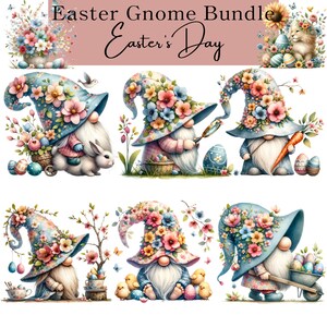 Easter Gnome Clipart Bundle, Watercolor Spring Flower, Digital Download ...