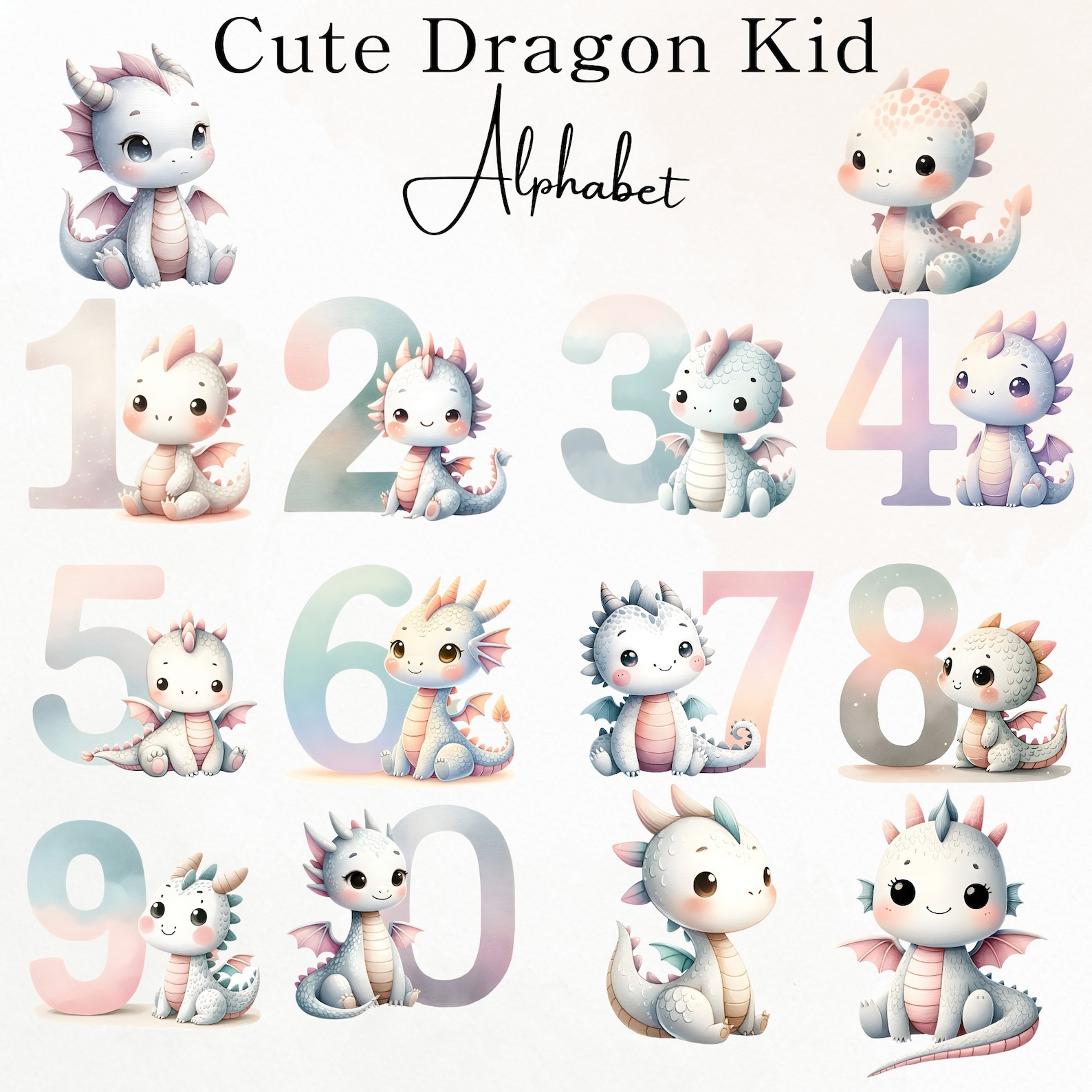 Dragon Alphabet and Numbers Clipart, Cute Dragon Clipart, Dragon ...