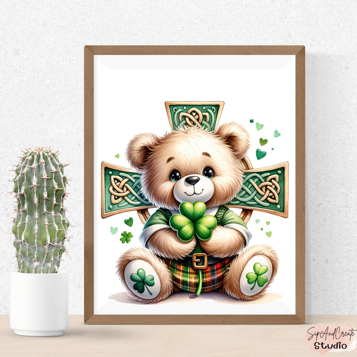 St. Patrick's Day Teddy Bear Clipart, Shamrock Clipart, Watercolor ...