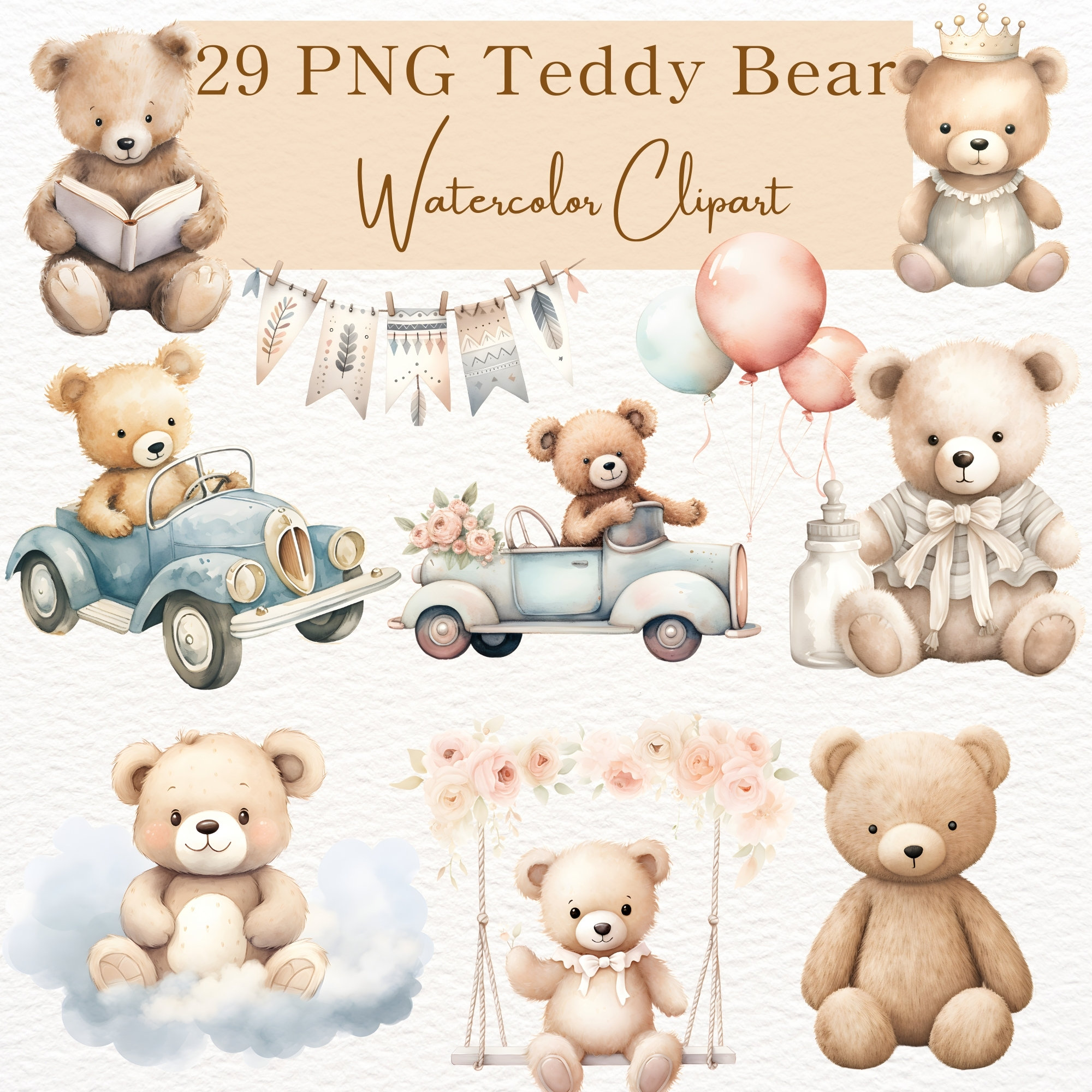 Teddy Bear Baby Shower, Teddy Bear Pattern, Baby Shower Watercolor ...