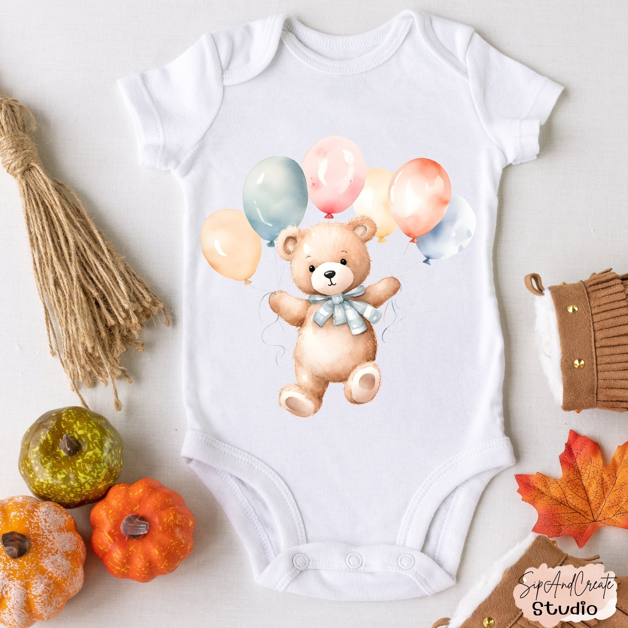 Teddy Bear Watercolor Clipart: Baby Shower PNG Graphics, Nursery ...