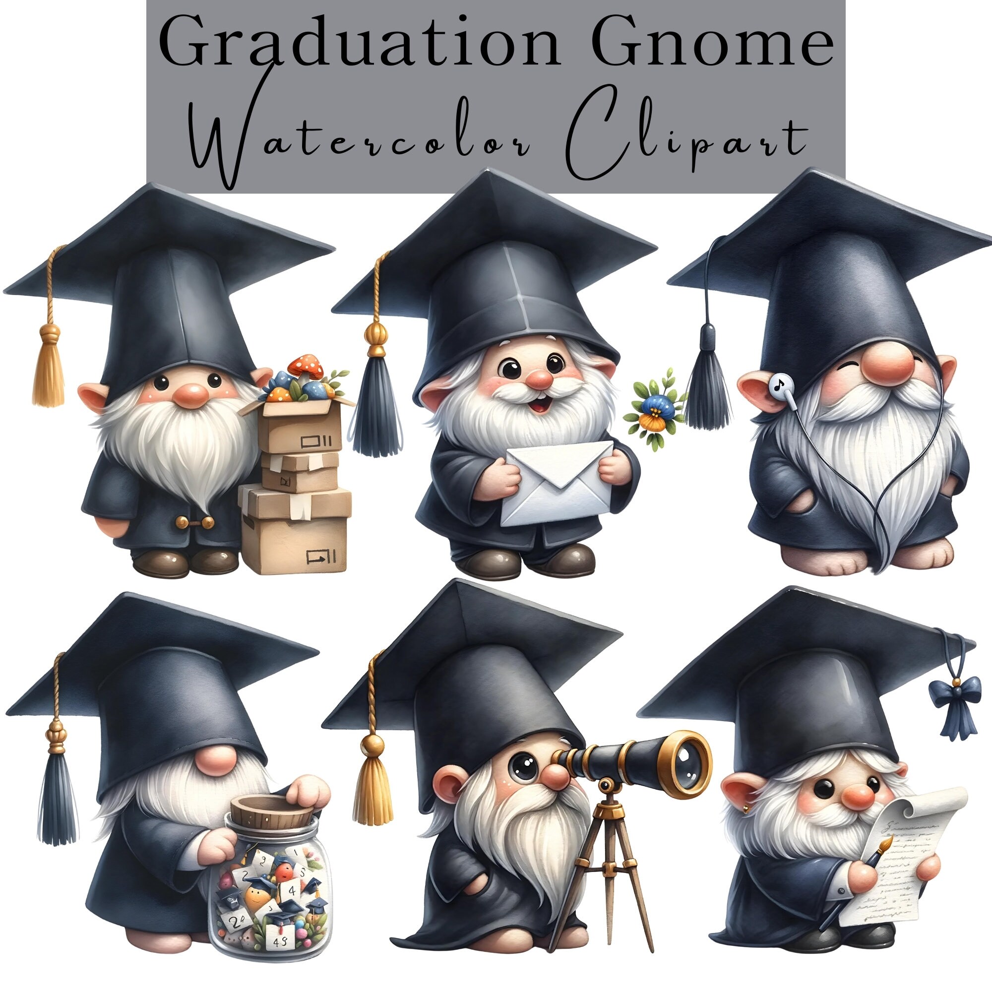Graduation Gnome Clipart, Watercolor Gnome Digital Download for ...