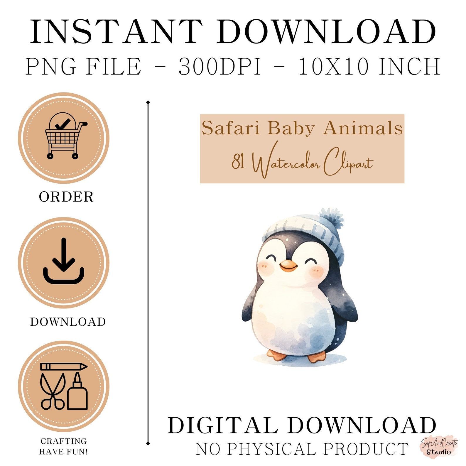 Safari Baby Animals Watercolor Clipart, Jungle Animal Clipart, Cute ...