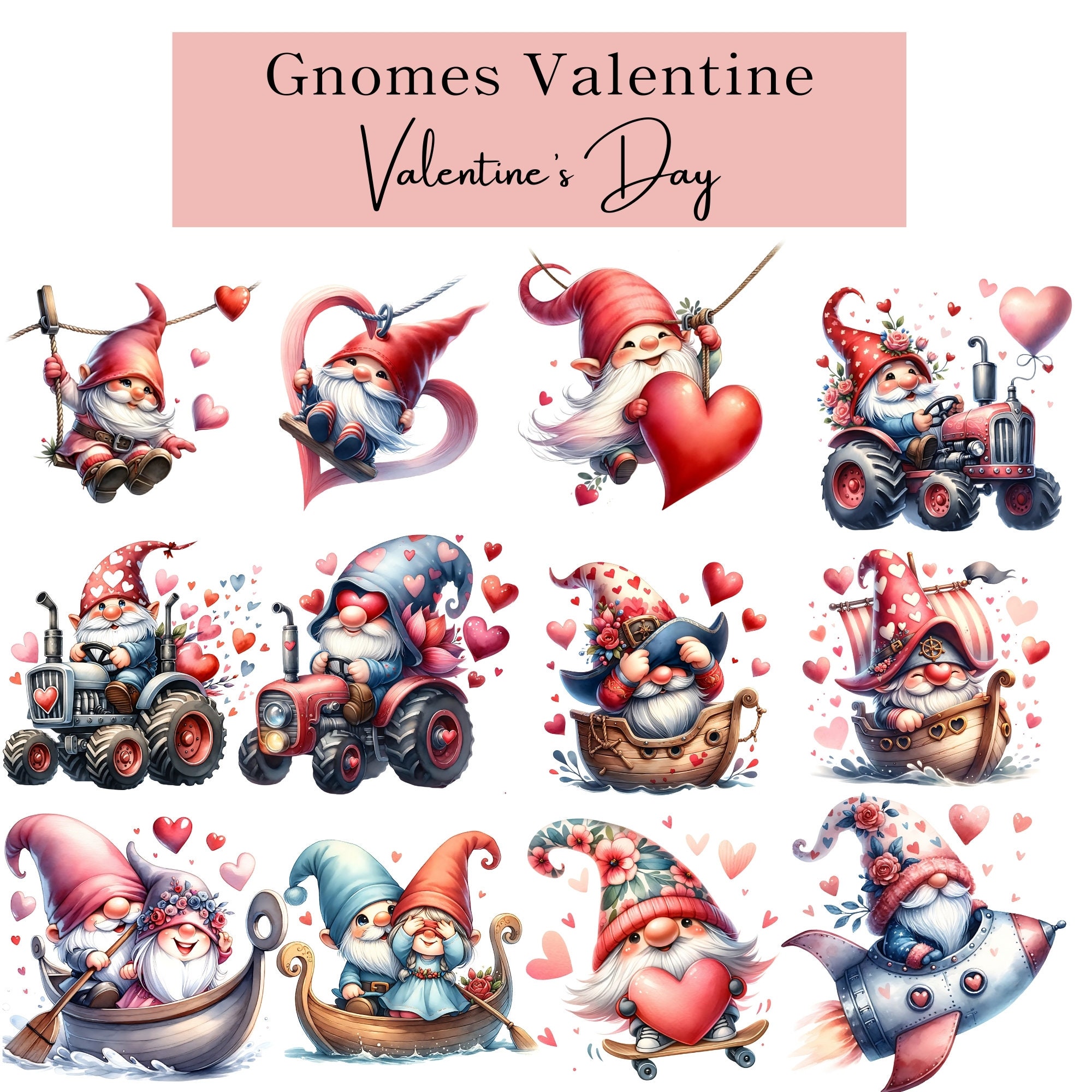 Cute Gnome Valentine, Gnome Clipart PNG, Gnome Watercolor, Valentines ...