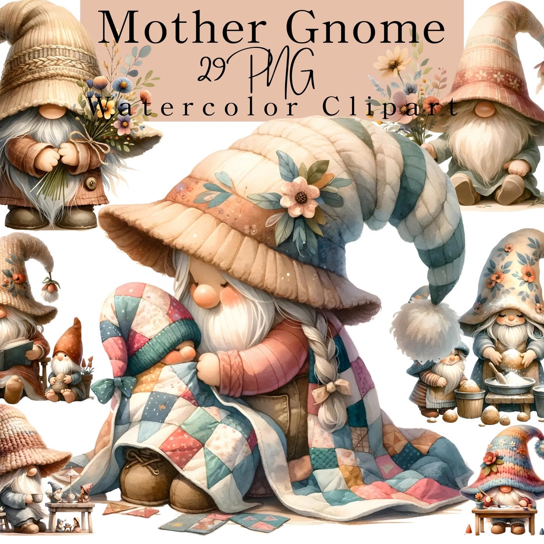 Mother's Day Gnome Clipart, Watercolor Gnome Family Digital, Printable ...