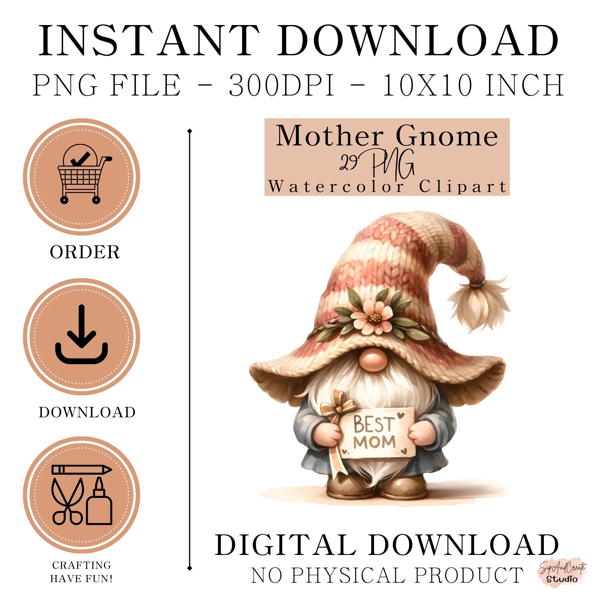 Mother's Day Gnome Clipart, Watercolor Gnome Family Digital, Printable ...