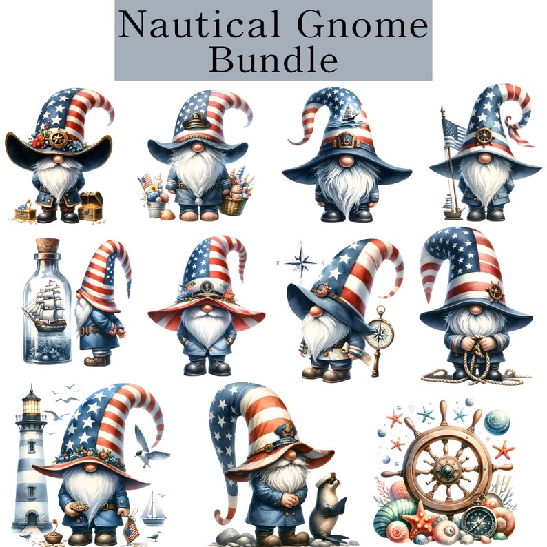 Nautical Gnome Watercolor Clipart, Digital Download, Sea-themed Gnome ...