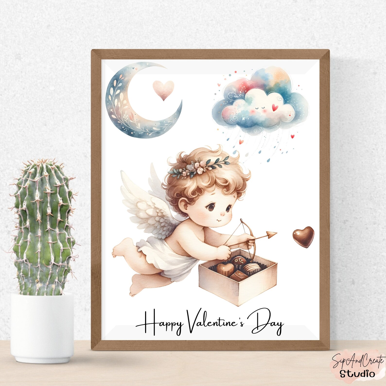 Cute Cupid Clipart Valentine, Valentine Watercolor Clipart, Valentines ...