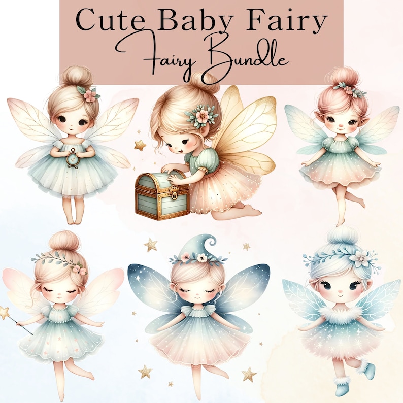 Cute Baby Fairy Clipart, Adorable Fairy House, Watercolor Fairy Digital ...