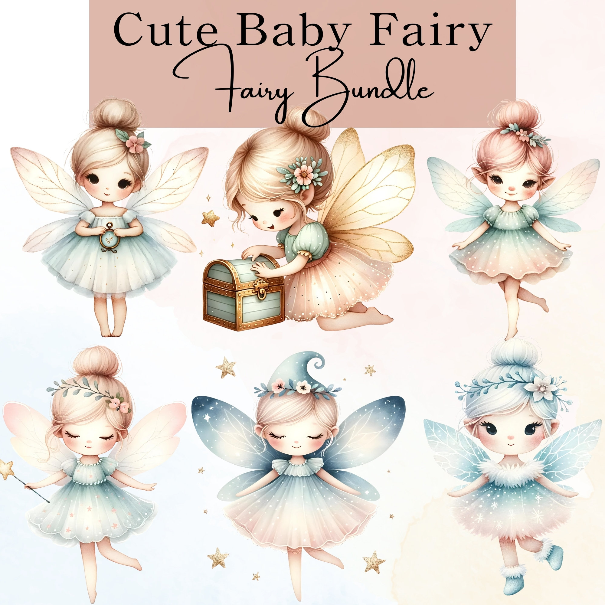 Cute Baby Fairy Clipart, Adorable Fairy House, Watercolor Fairy Digital ...