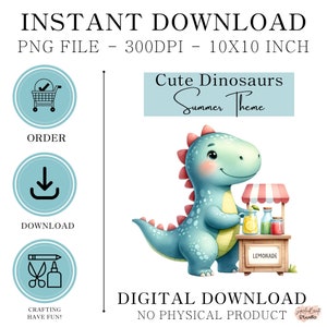 Cute Dinosaurs Summer Theme Watercolor Clipart, Nursery Kids Digital ...